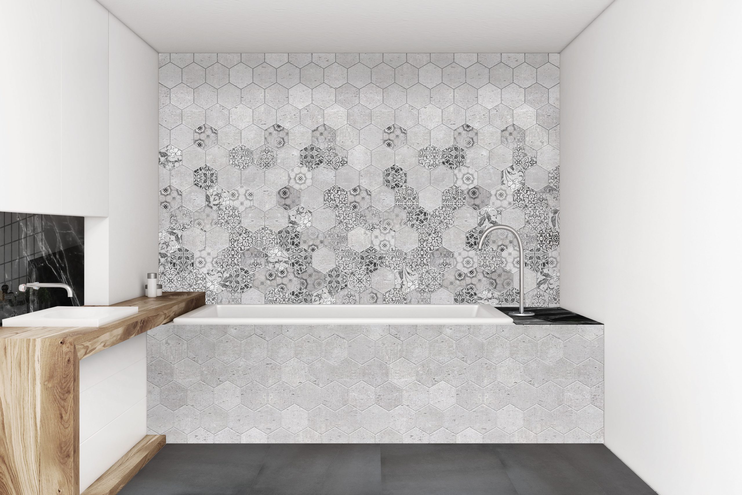 Heksagon Patchwork Grey 1 - Płytki Heksagonalne - Ceramik Studio